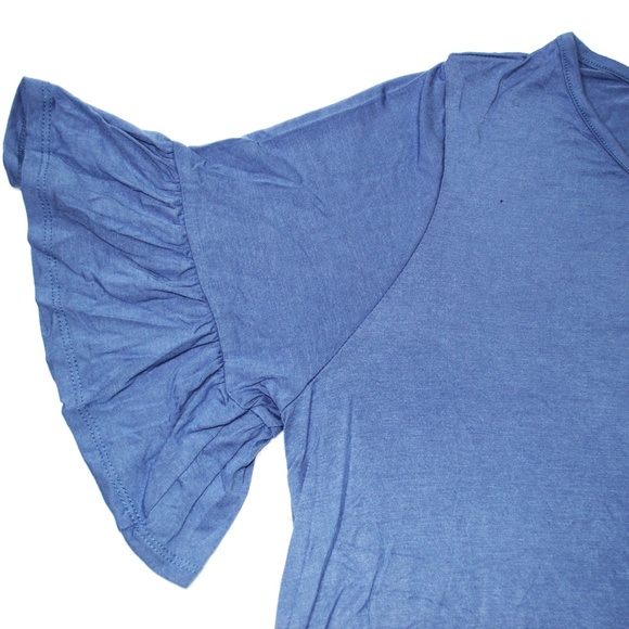 Tops | Blue Denim Ruffle Top Plus 2x | Poshmark